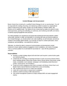 Content Manager Job Description - Boston Harbor Now