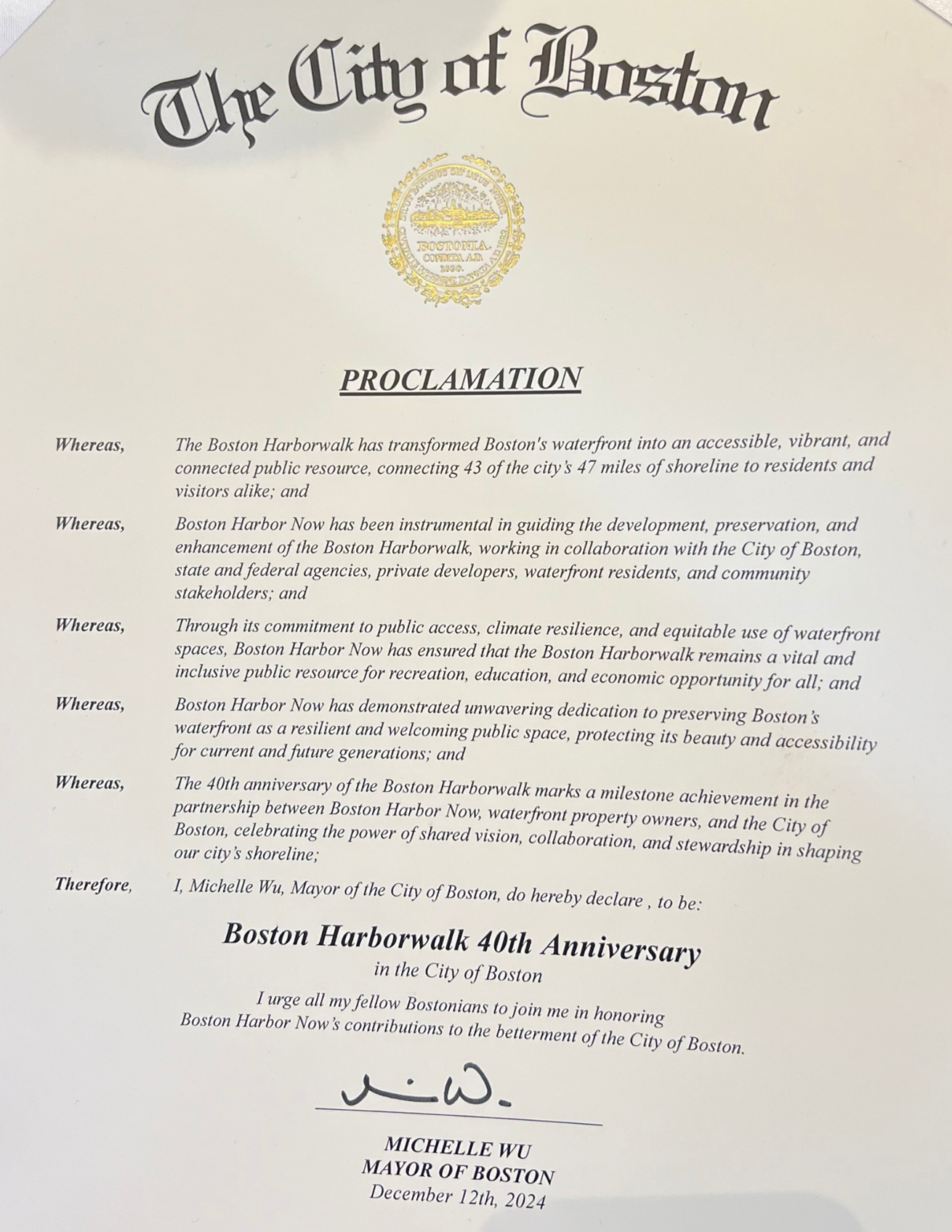 City of Boston, Mayor Wu Issue Proclamation For Boston Harborwalk 40th ...